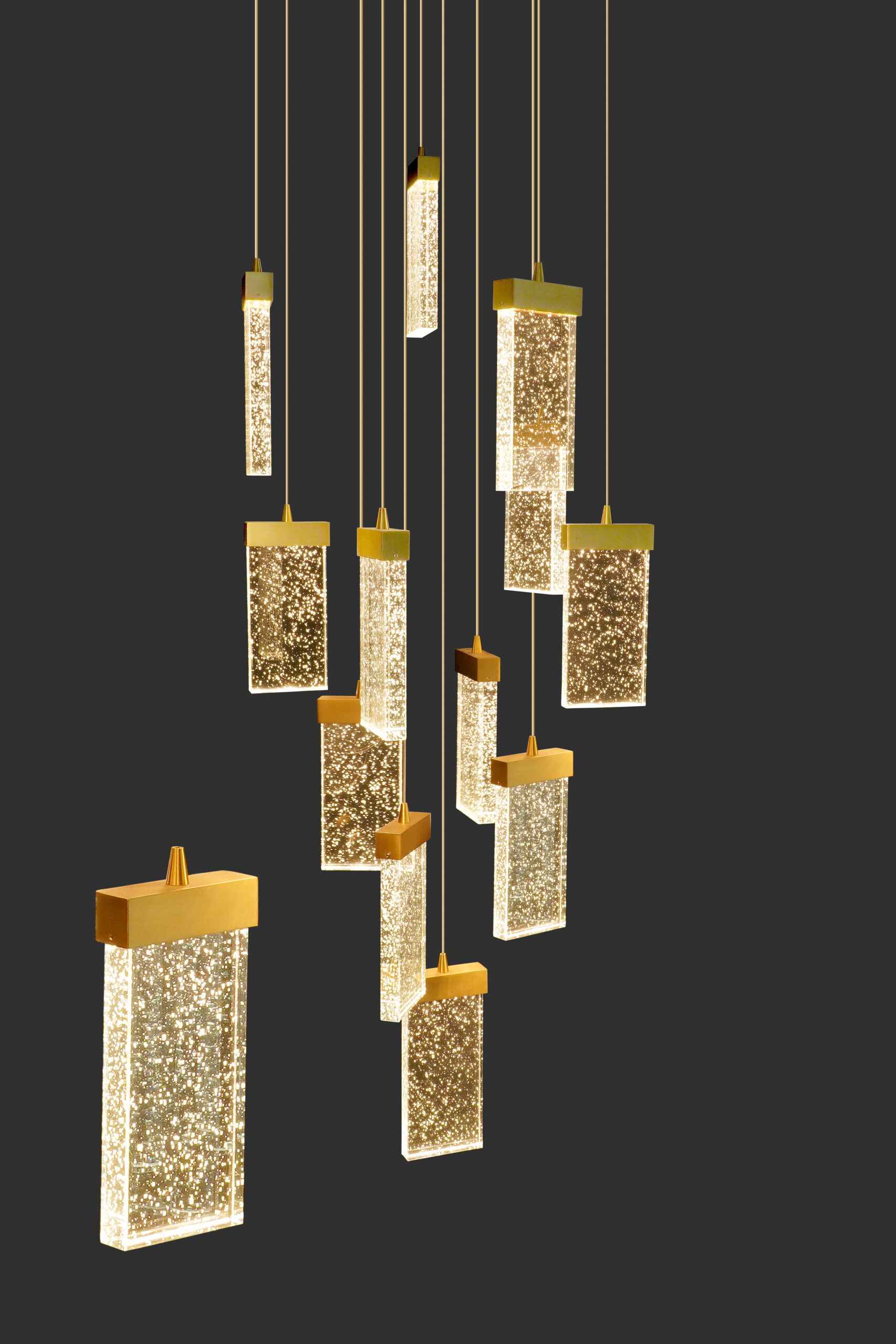 12-Cap Square Glass Bubble Chandelier Pendant – Light Up